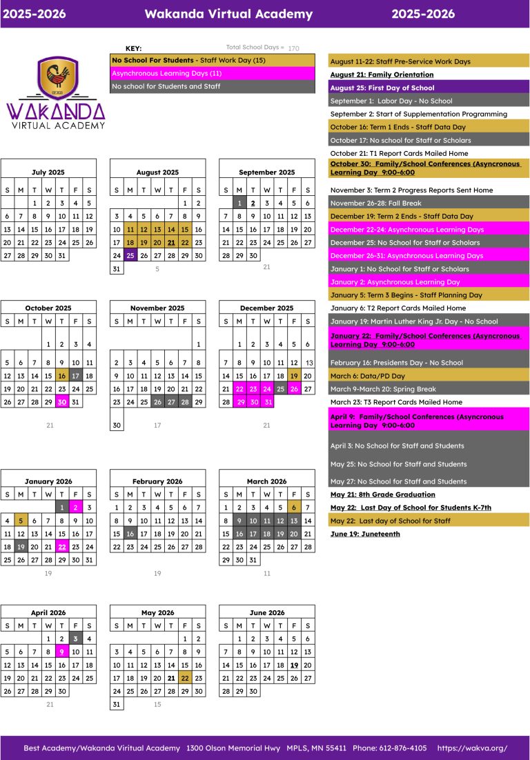 Calendar – Wakanda Virtual Academy