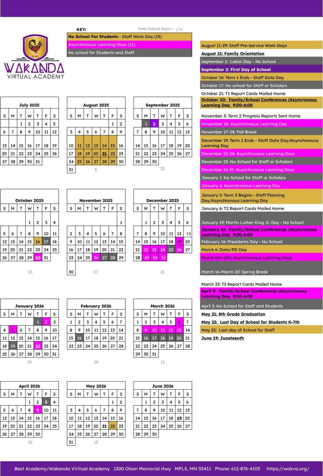 Calendar – Wakanda Virtual Academy